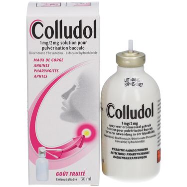 Colludol 1 mg/2 mg Solution pour Pulvérisation Buccale | Maux de gorge ...