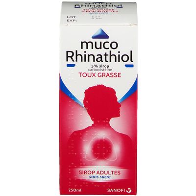 Muco Rhinathiol 5% | Sirop Toux Grasse | Sans Sucre 250 ml - Farmaline