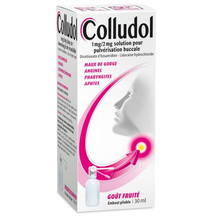 Colludol 1 mg/2 mg Solution pour Pulvérisation Buccale | Maux de gorge ...