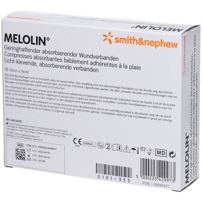 Melolin Compresses Absorbantes Faiblement Adhérentes à la Plaie 10 x 10 ...