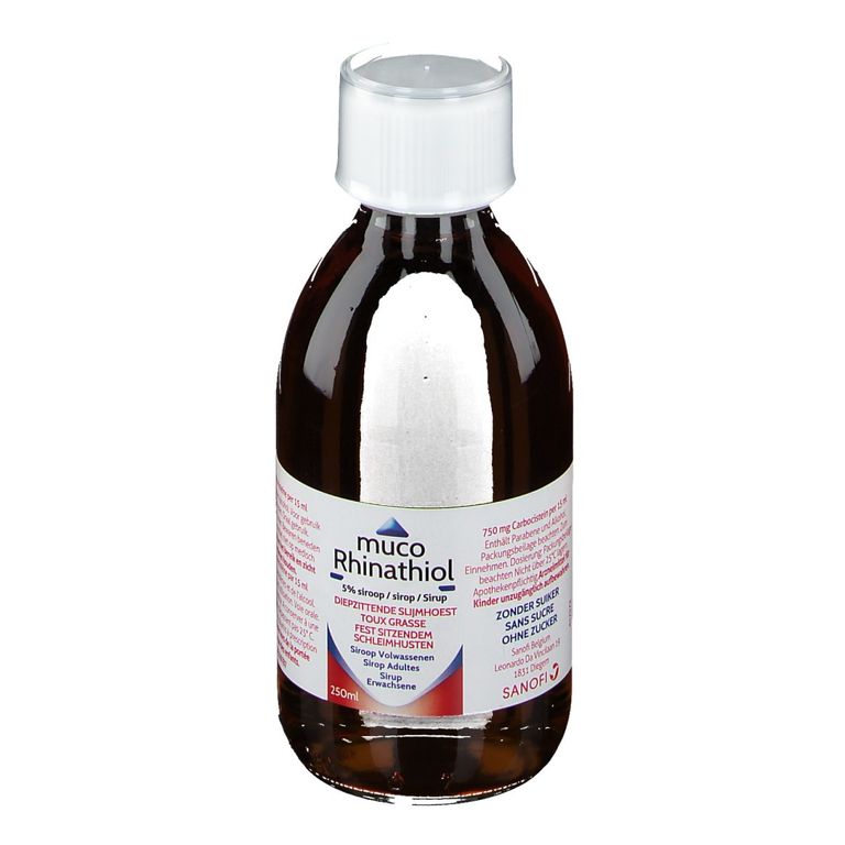 Muco Rhinathiol 5% | Sirop Toux Grasse | Sans Sucre 250 ml - Farmaline