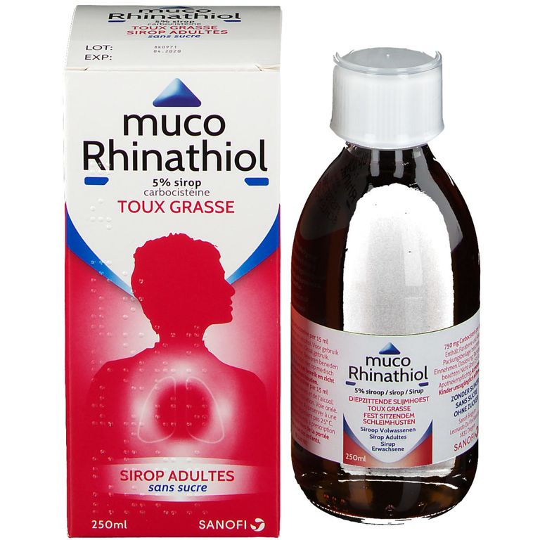 Muco Rhinathiol 5% | Sirop Toux Grasse | Sans Sucre 250 ml - Farmaline