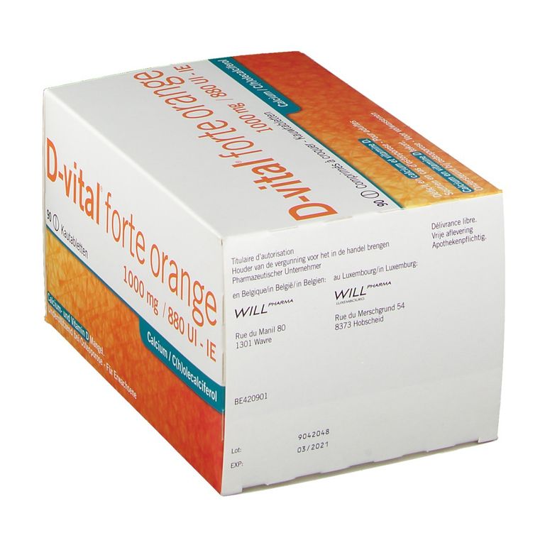 D-vital Forte Sinaas 1000mg/880IE Calcium 90 St - Farmaline