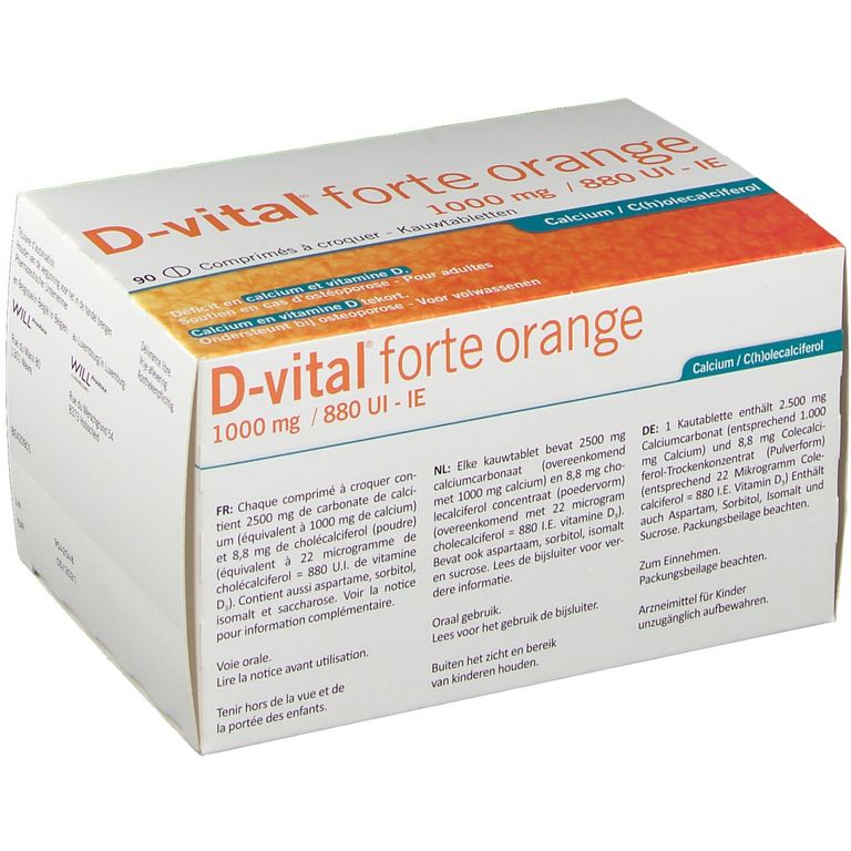 D-vital Forte Sinaas 1000mg/880IE Calcium 90 St - Farmaline