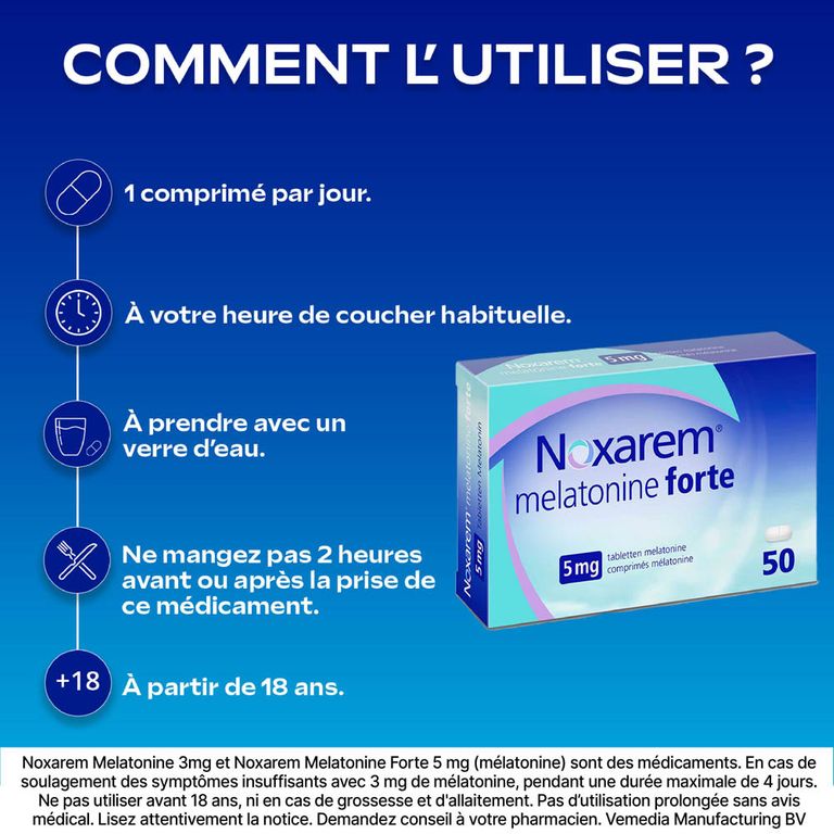 Noxarem Mélatonine Forte 5- mg | Soutien en cas de décalage horaire et ...
