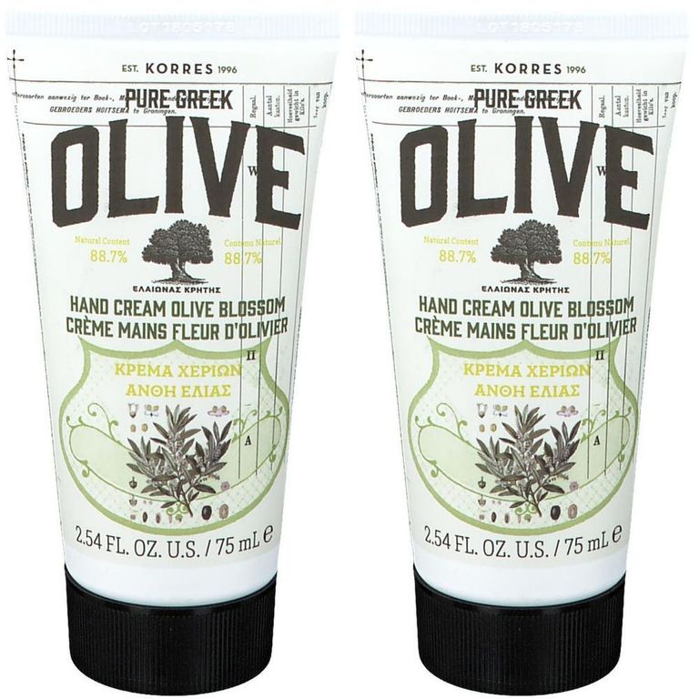 Korres Pure Greek Olive Hand Cream Olive Blossom 2x75 ml - Farmaline