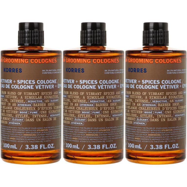 Korres Eau de Cologne Vétiver + Épices 3x100 ml - Farmaline