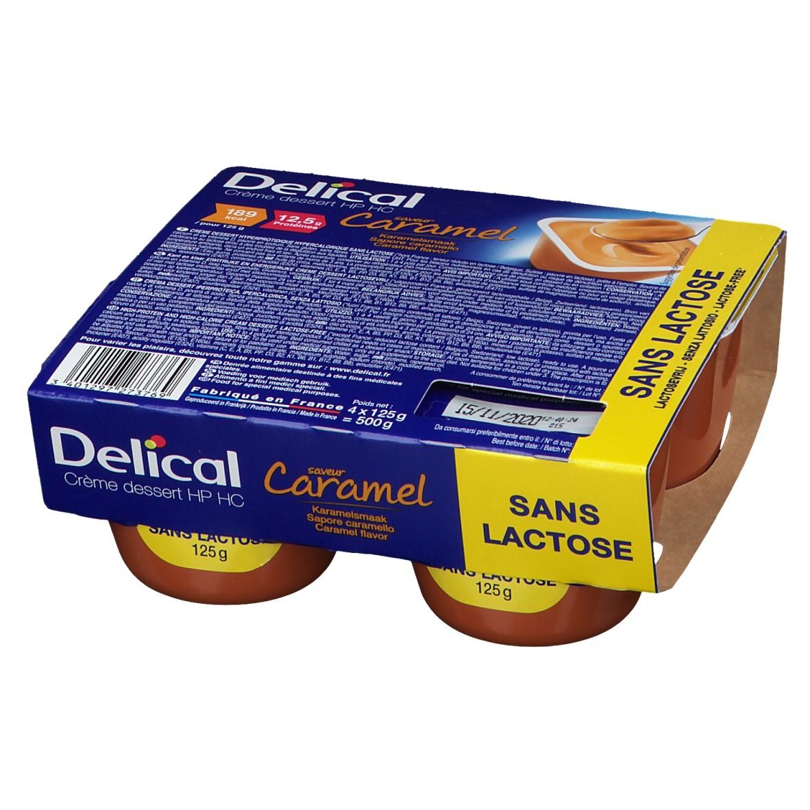 Delical Creme Dessert Hp Caramel Zonder Lactose 4x125 g - Farmaline