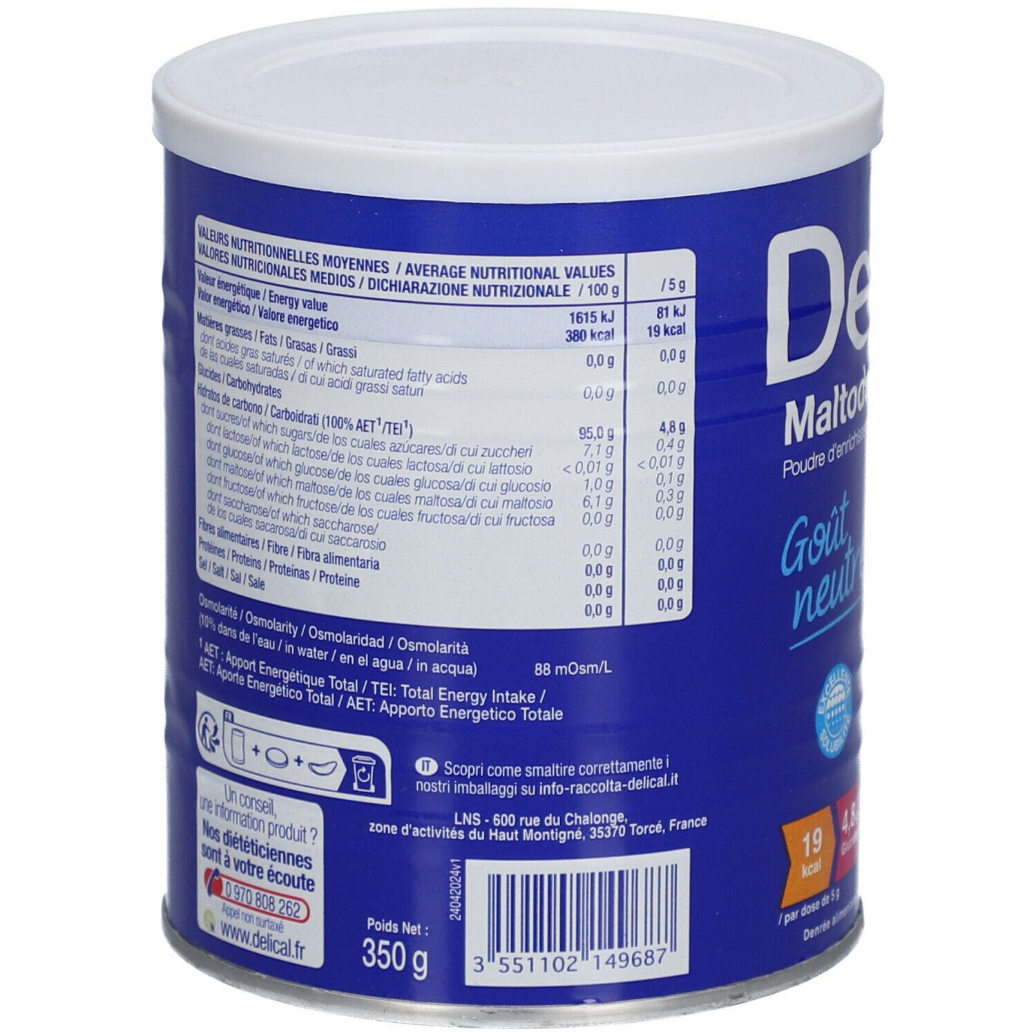 Delical Maltodextridine Neutraal 350 g - Farmaline