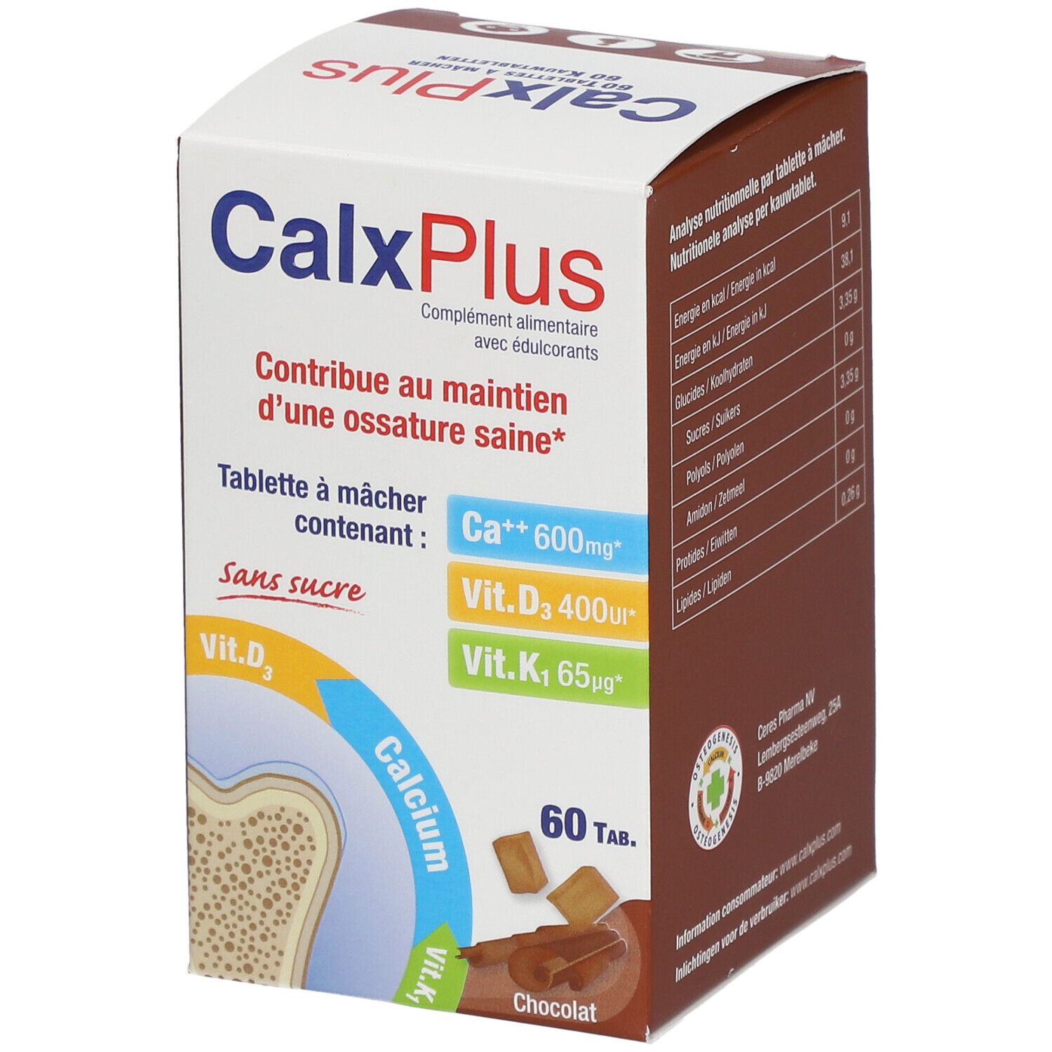CalxPlus Chocolade Zonder Suiker 60 St - Farmaline