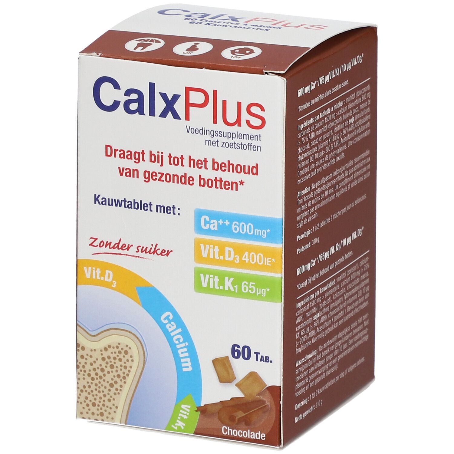 CalxPlus Chocolade Zonder Suiker 60 St - Farmaline