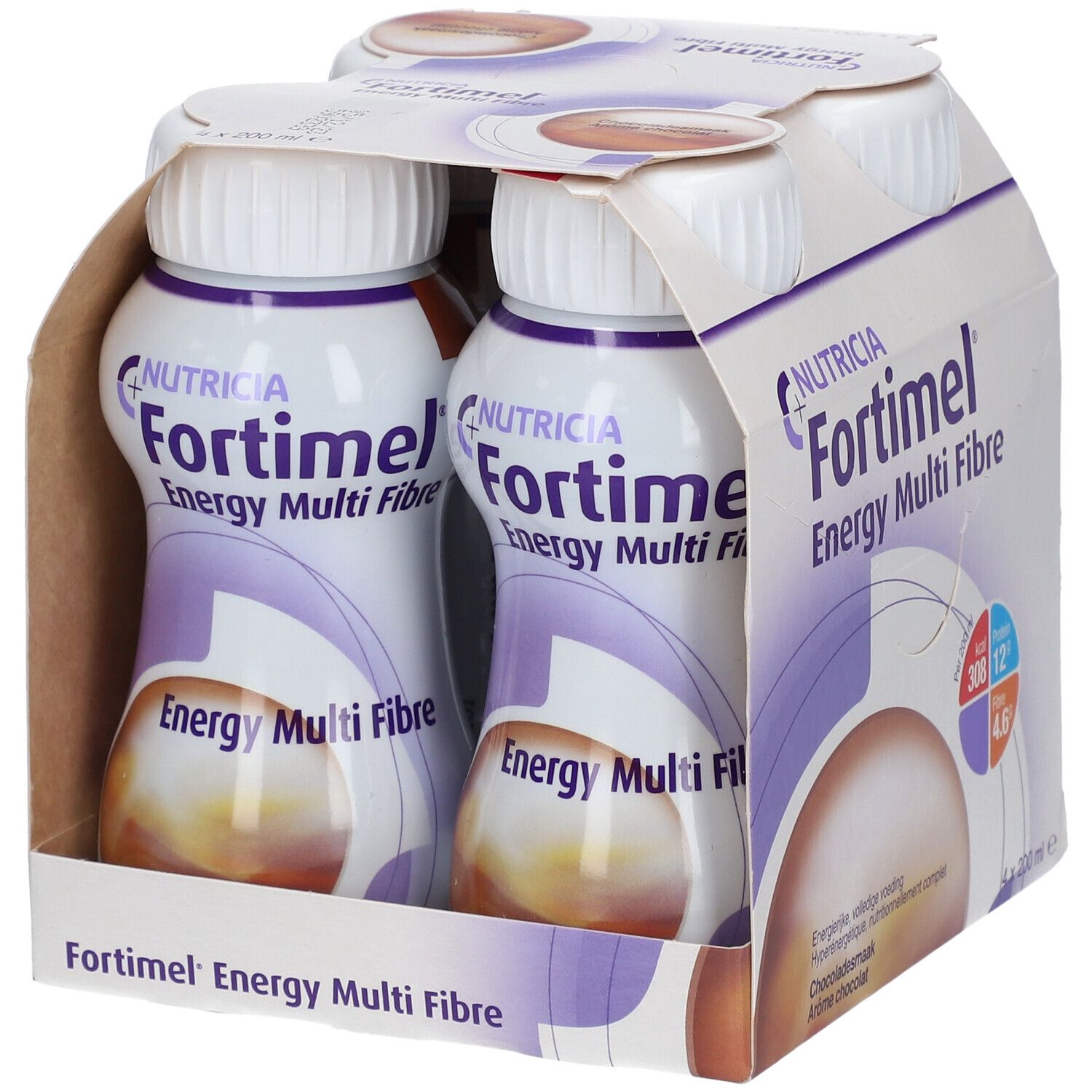 Fortimel Energy Multifibre Chocolade 4x200 ml - Farmaline