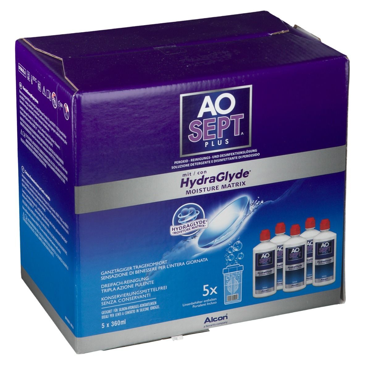 AOsept Plus met HydraGlyde 5x360 ml - Farmaline
