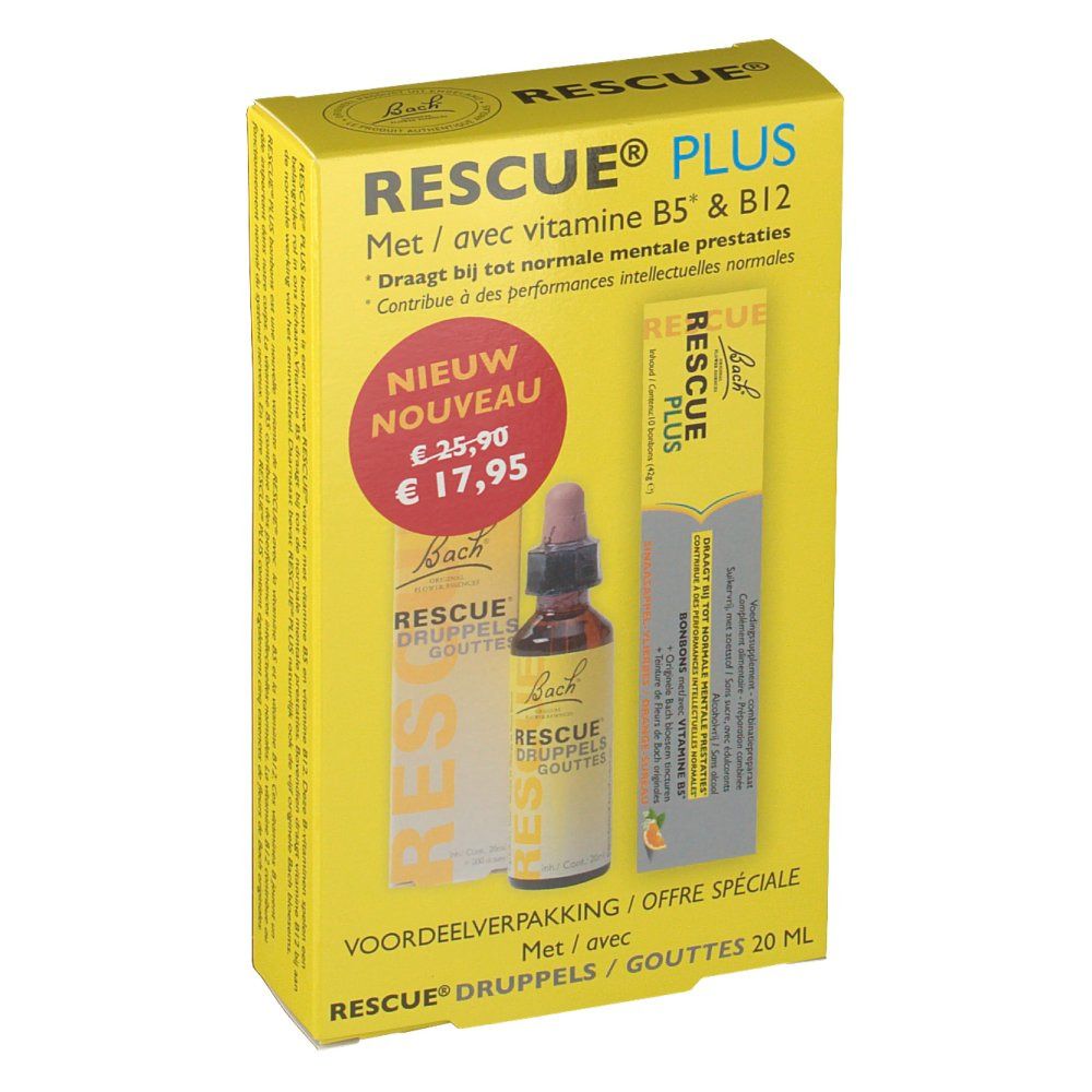 Bach Bloesem Rescue Druppels 20 ml + GRATIS 10 Rescue Plus Bonbons 20 ...