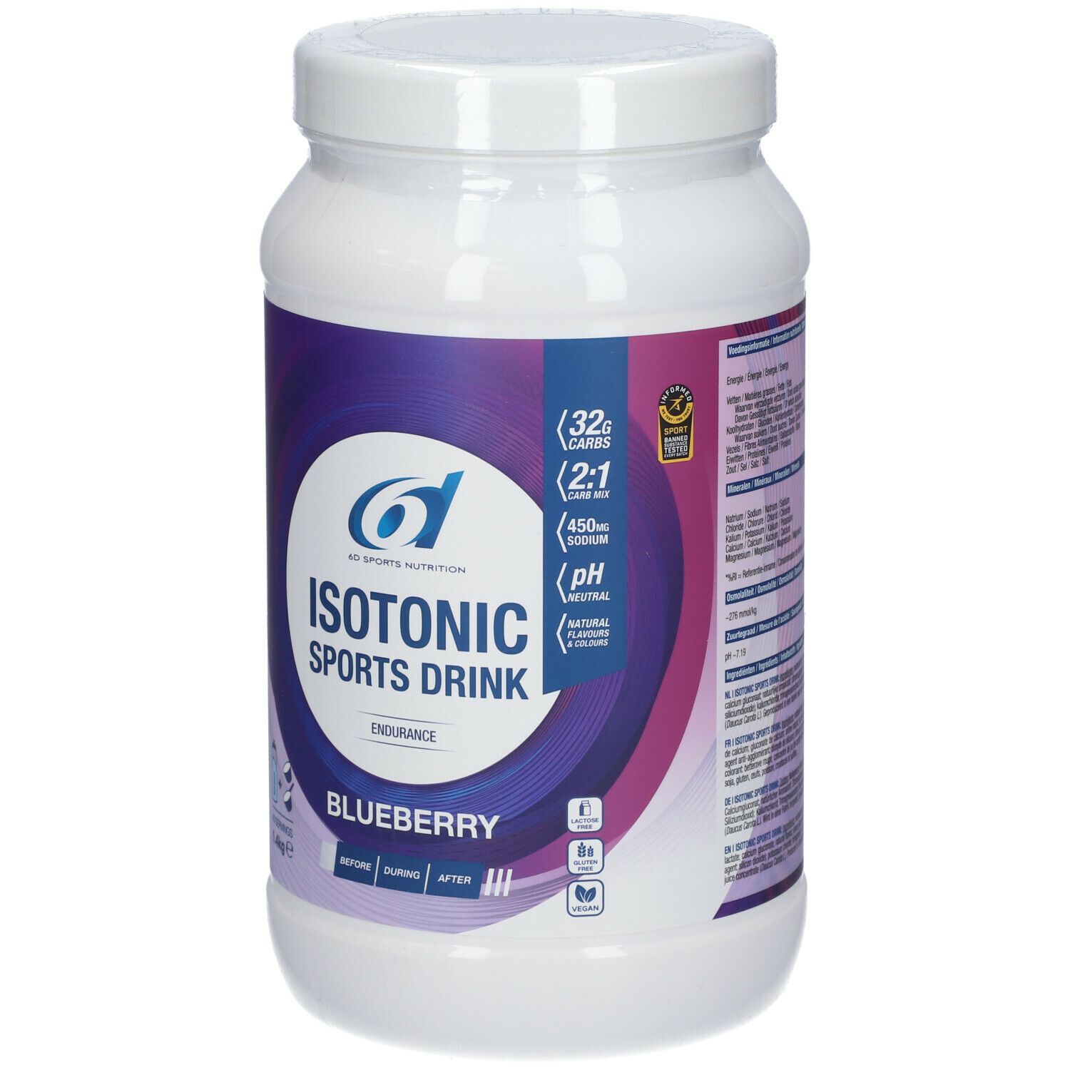 6D Sports Nutrition Isotonic Sports Drink Blueberry 1,4 kg - farmaline.be