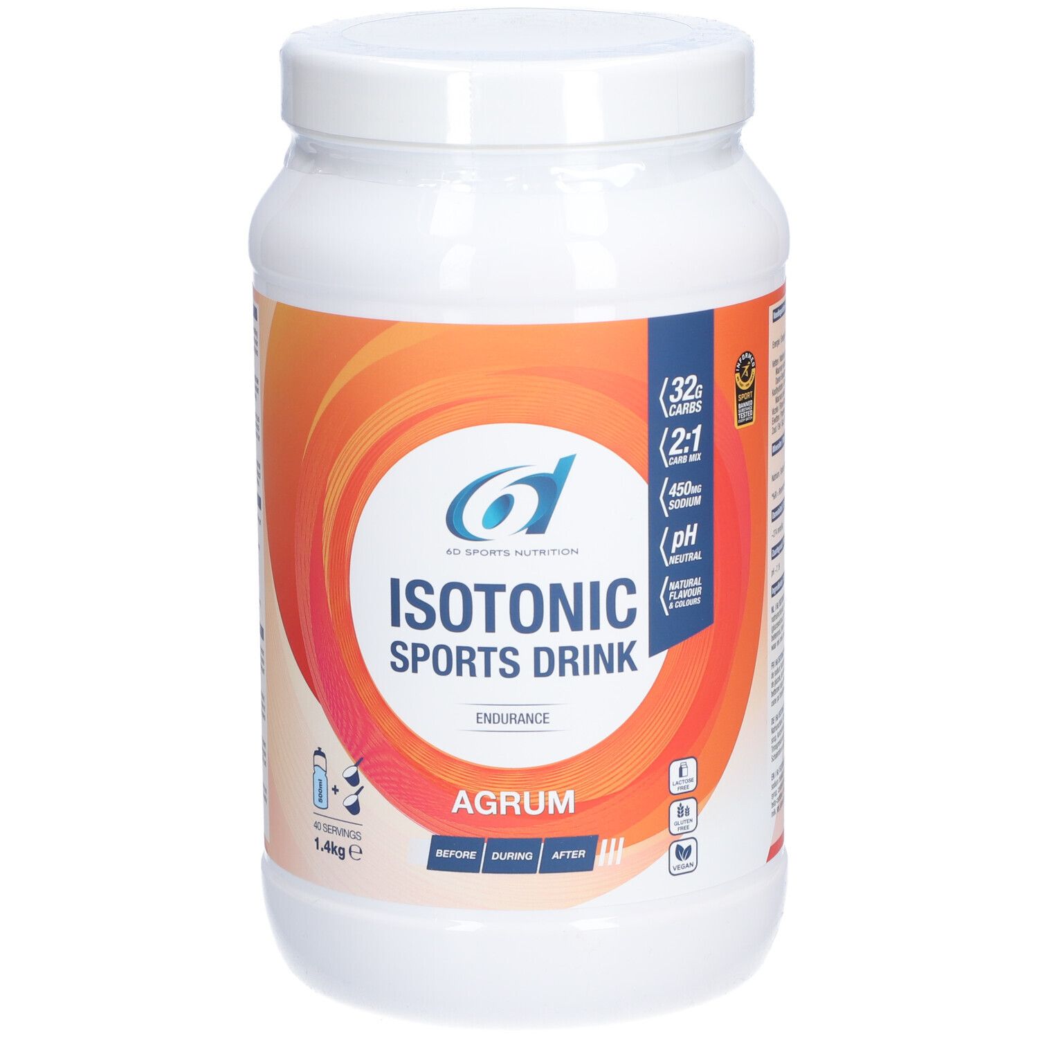 6D Sports Nutrition Isotonic Sports Drink Agrum 1,4 kg - Farmaline