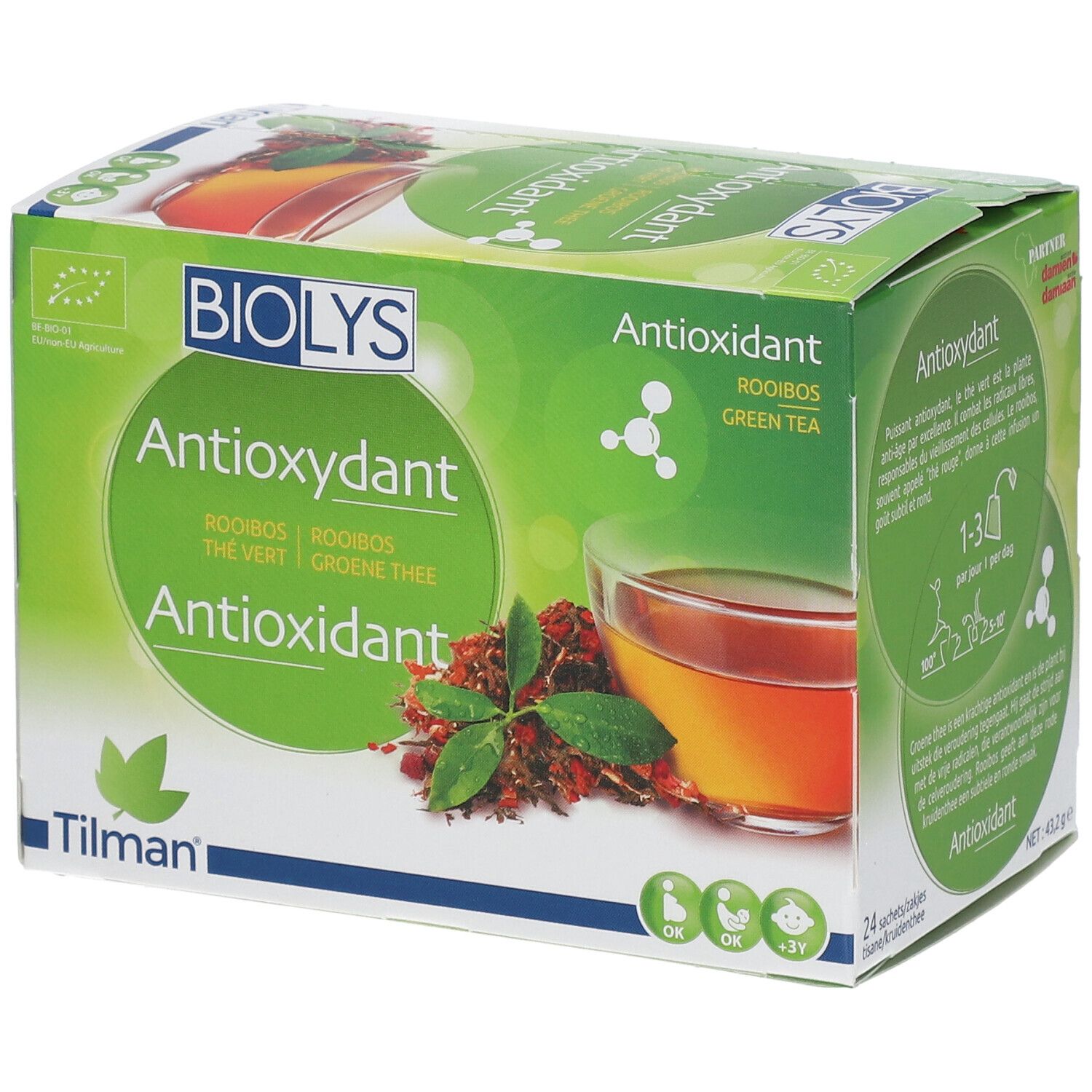 Biolys Thee Antioxidant Rooibos - Groene Thee 24 St - Farmaline
