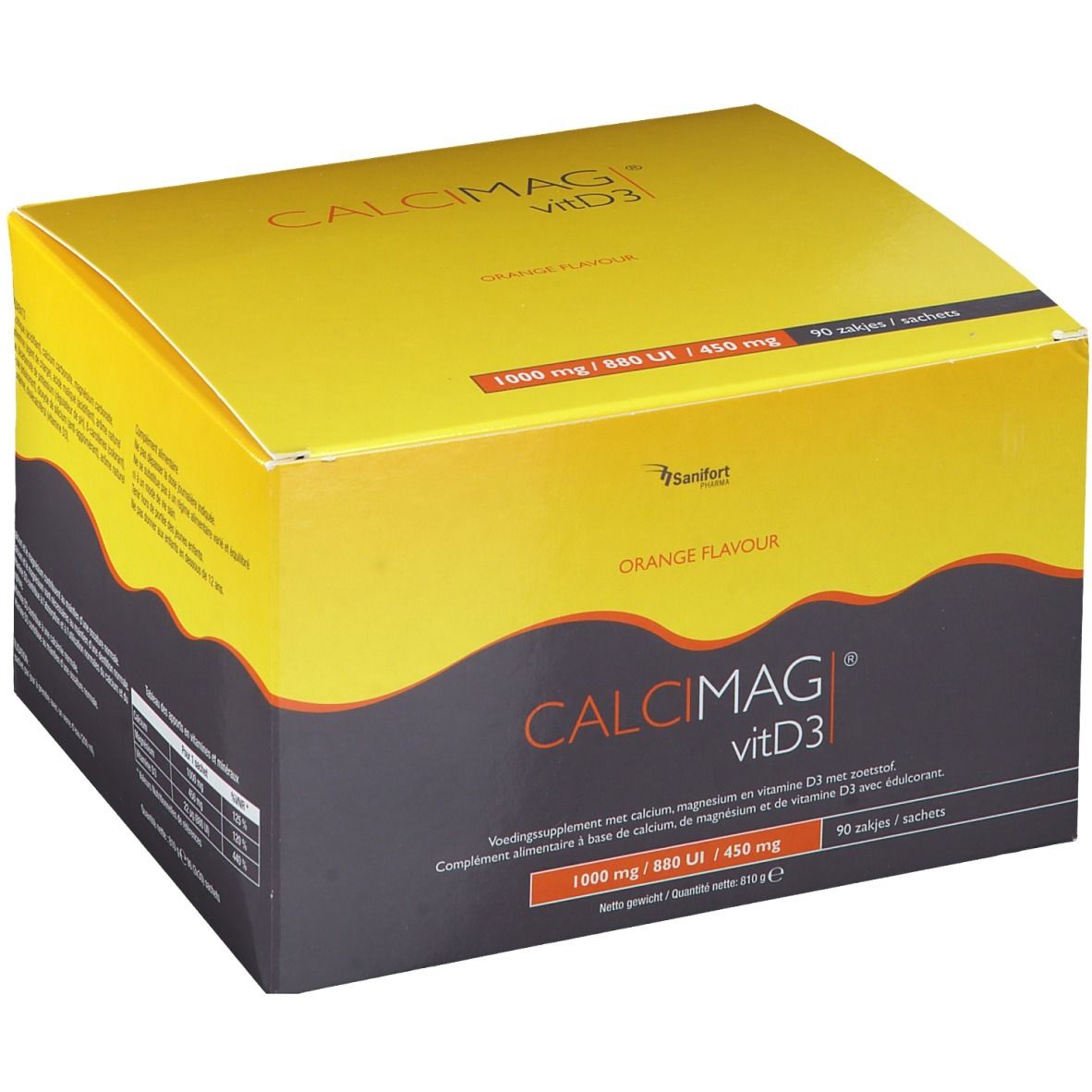 Calcimag CA 1000mg/D3 880UI/mg 450mg Sinaasappel 90 St - Farmaline
