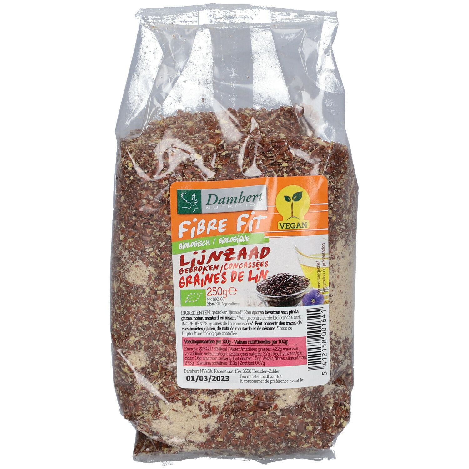 Damhert Fibre Fit Gebroken Lijnzaad BIO 250 g - Farmaline