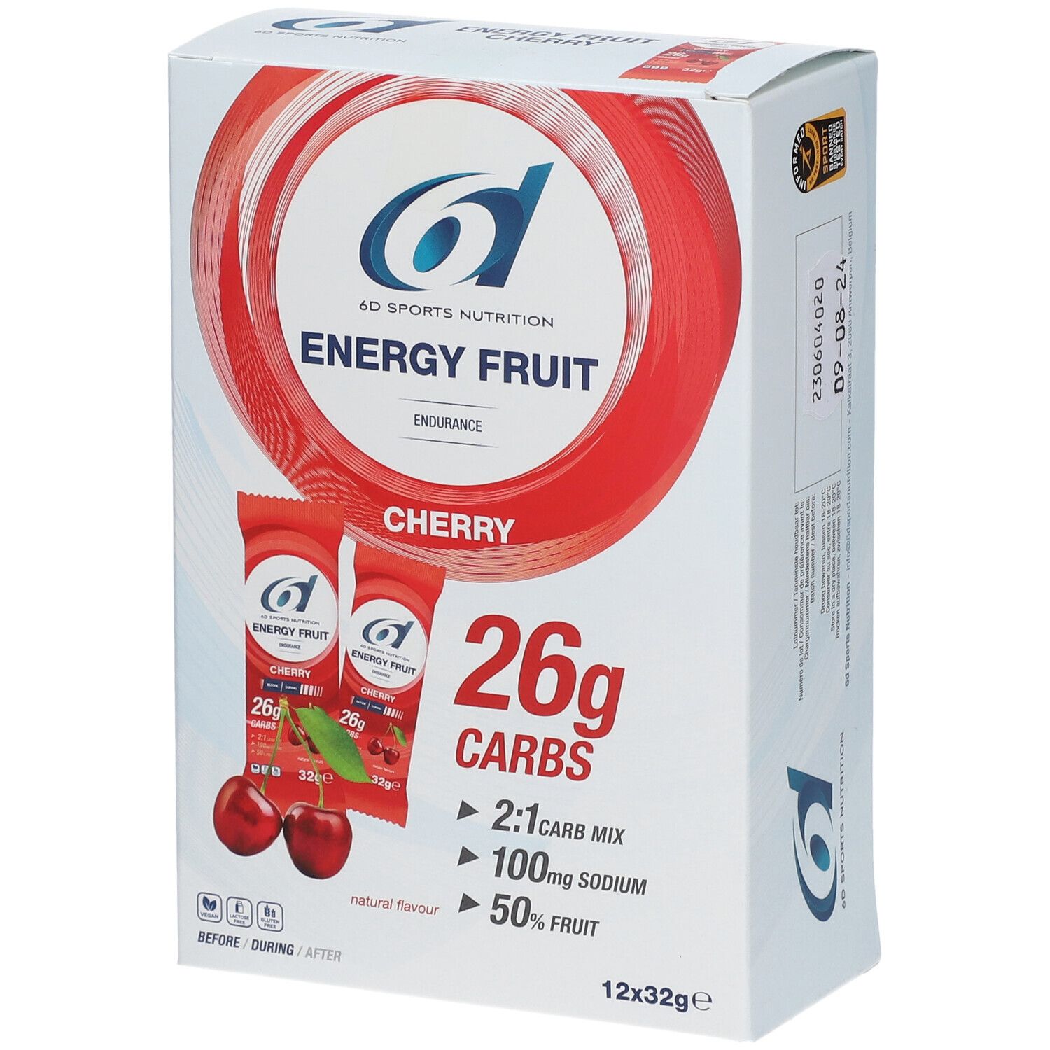 6D Sports Nutrition Energy Fruit Cherry 12x32 g - farmaline.be