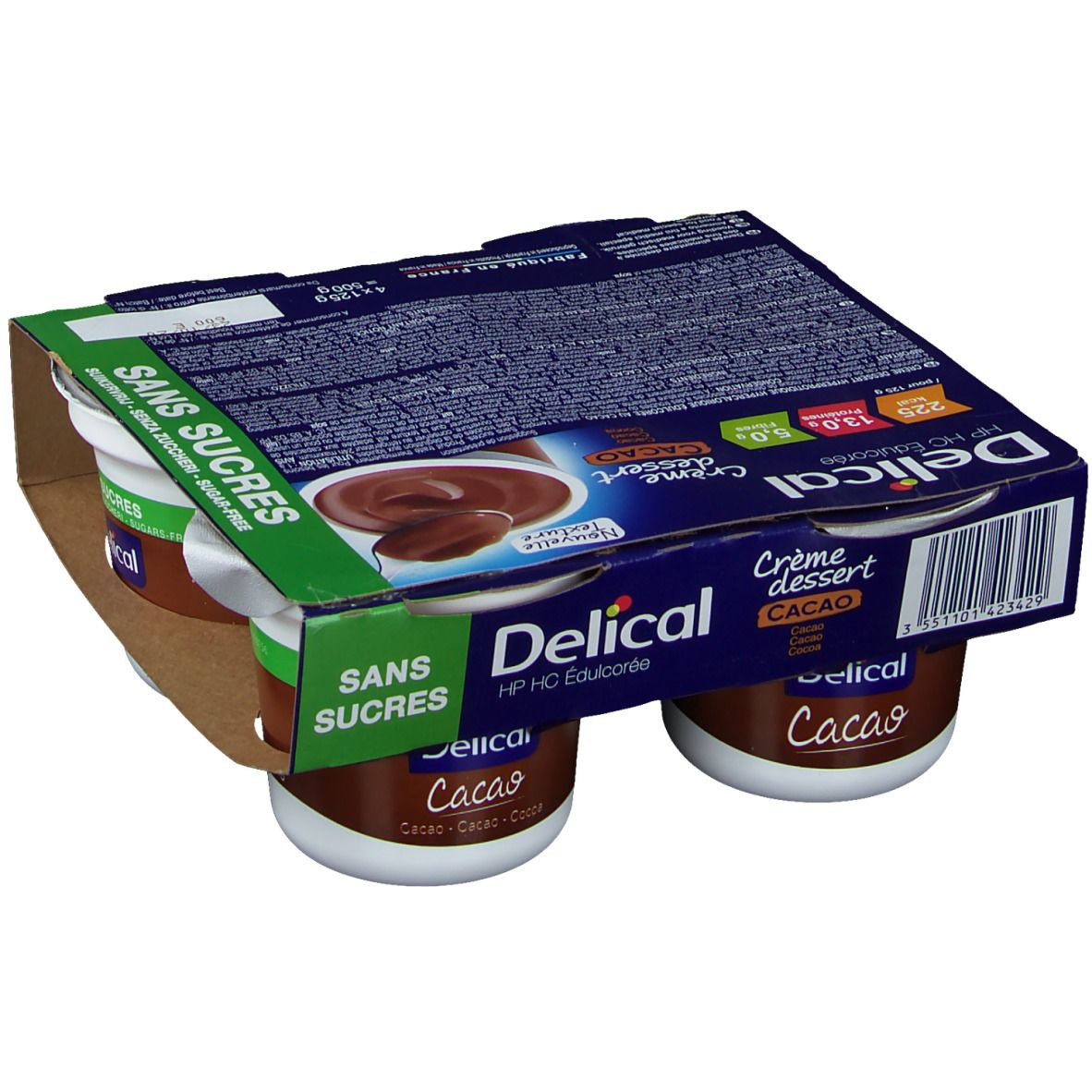 Delical Crème Dessert HP-HC Chocolade Suikervrij 4x125 g - Farmaline