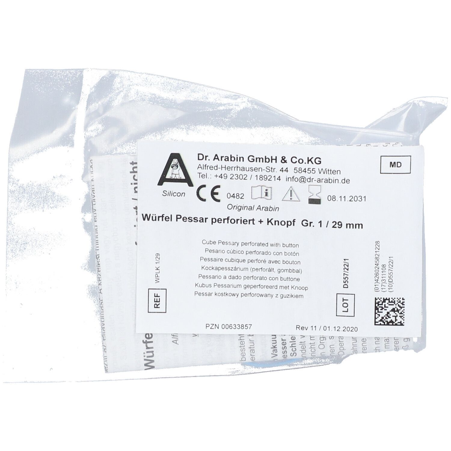 Dr Arabin Pessarium Blokje Geperforeerd met Knoopje 1 - 29 mm 1 St ...