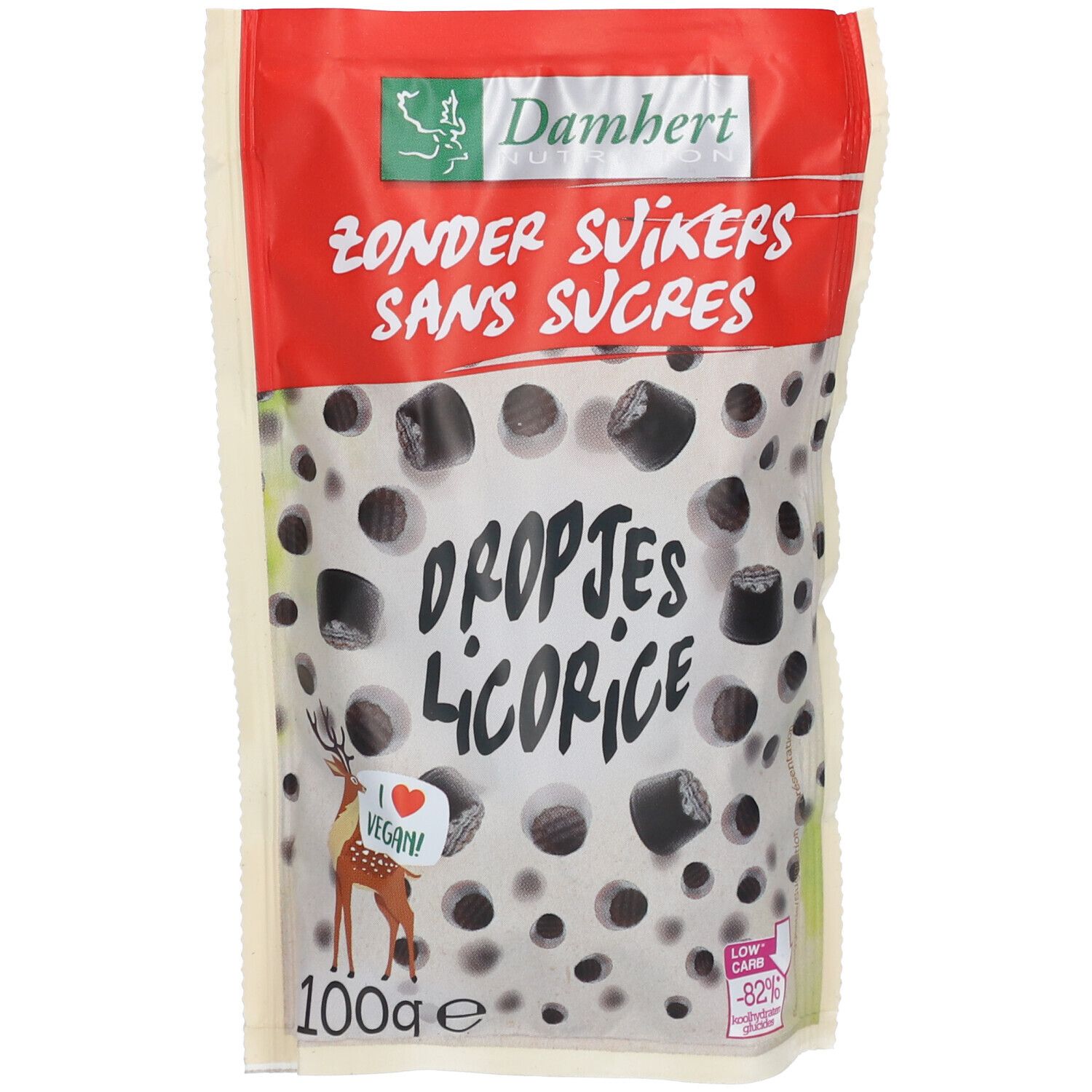 Damhert Zonder Suiker Vegan Dropjes 100 g - Farmaline
