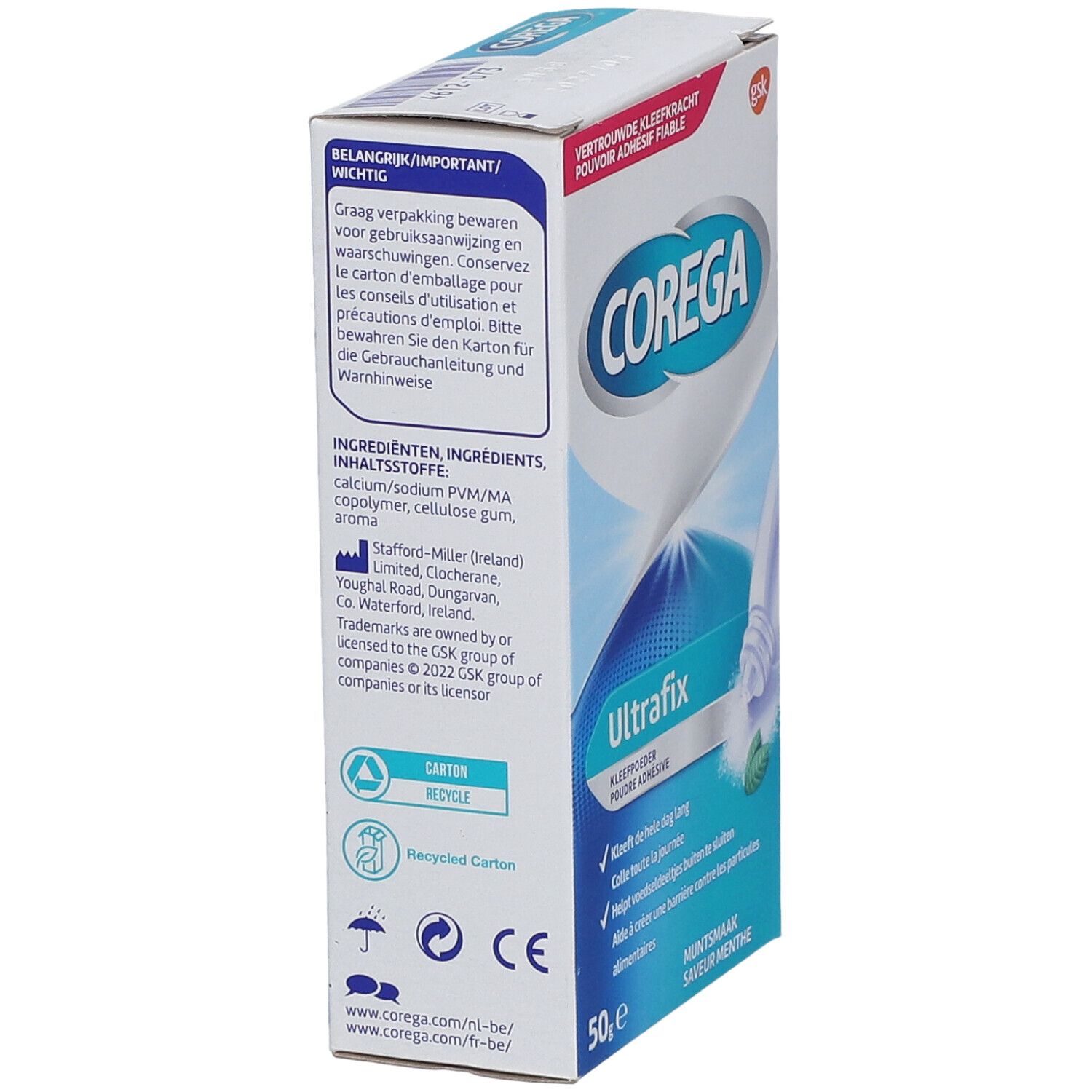 Corega Ultrafix Kleefpoeder Munt 50 g - Farmaline