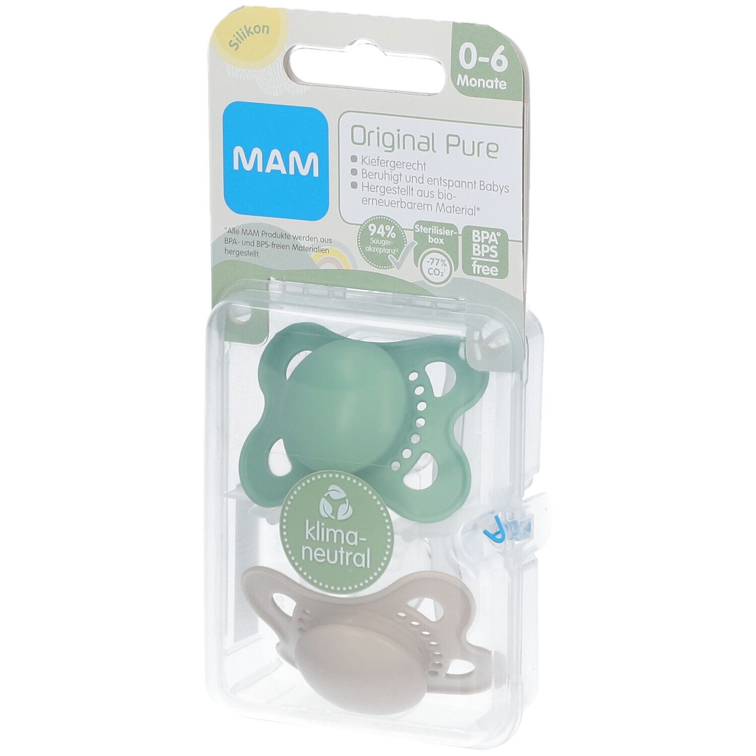 MAM Originale Pure Plain Sucette en Silicone Vert- Écru 0-6 Mois 2 pc(s ...