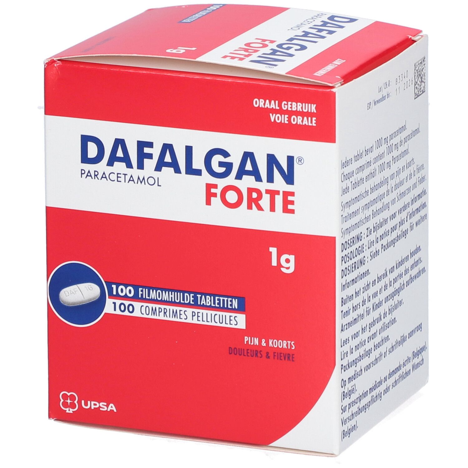 Dafalgan® Forte 1g Paracetamol | Pijn & Koorts 100 St - Farmaline