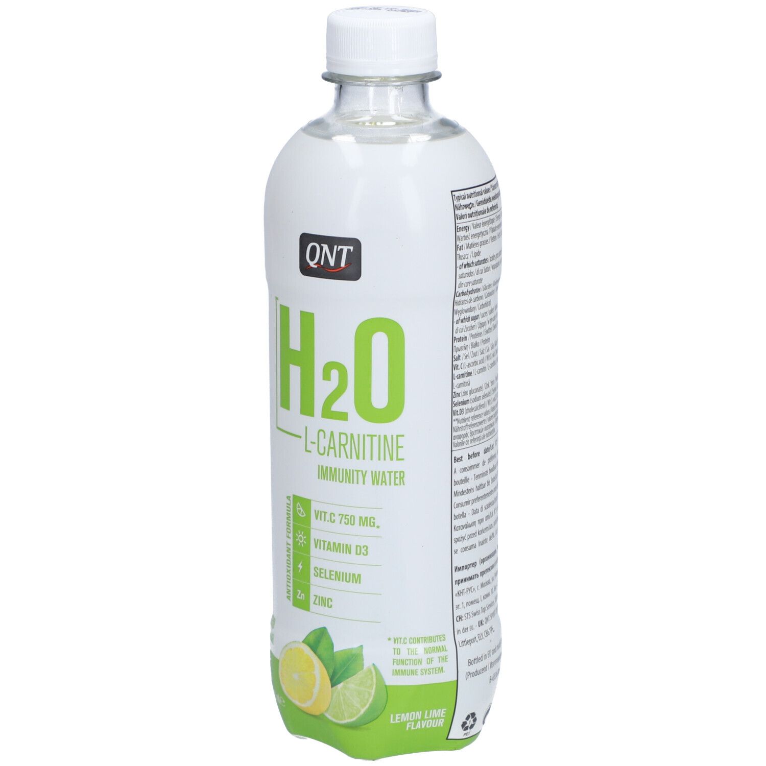 QNT H2O L-Carnitine Immunity Water Lemon - Lime 500 ml - farmaline.be