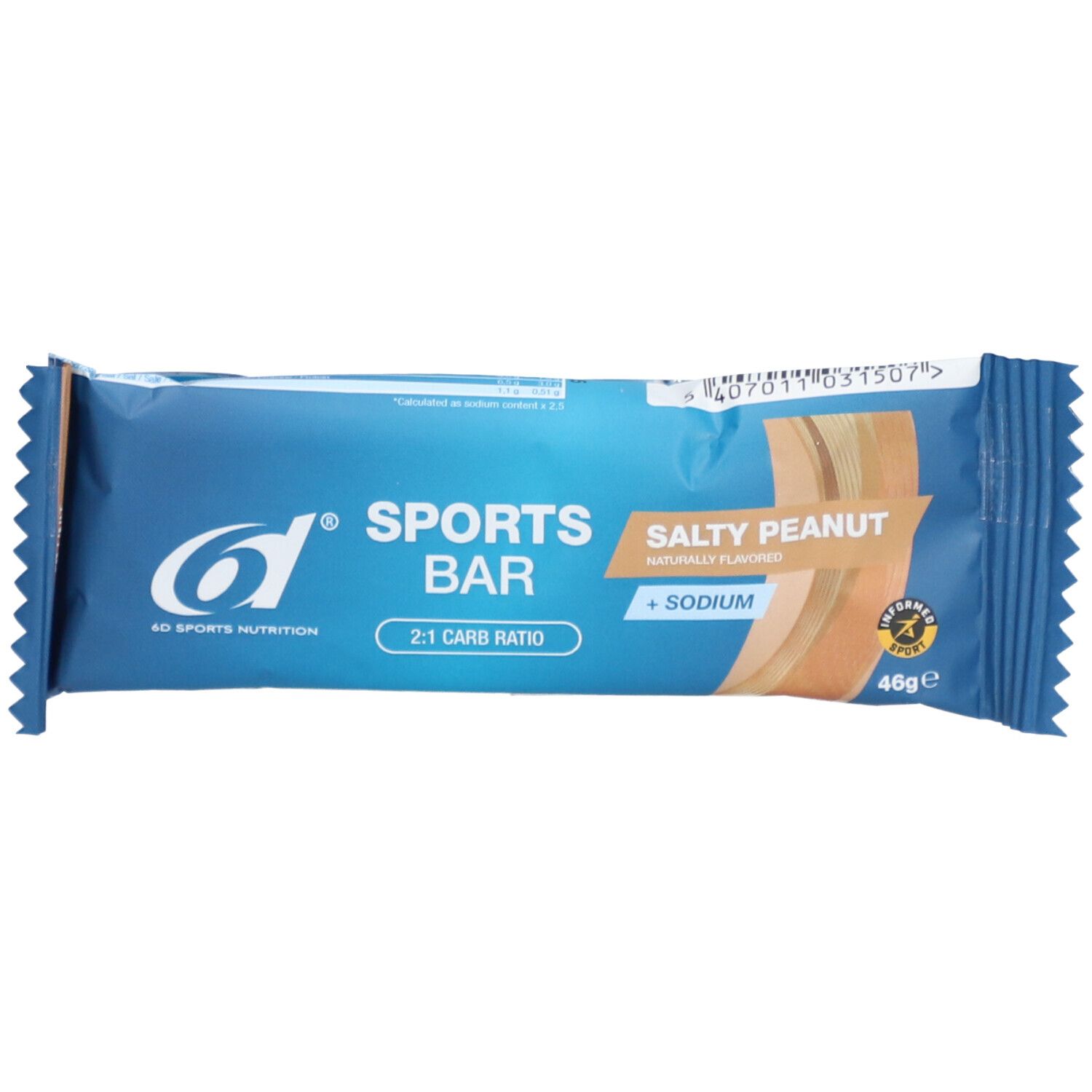 6D Sports Nutrition Sports Bar - Gezouten Pinda + Natrium 46 g - Farmaline