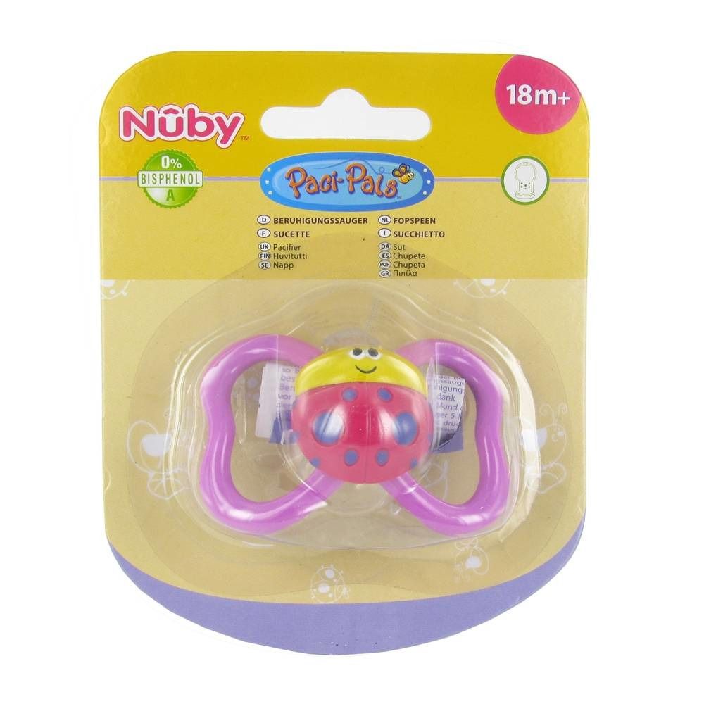 Nuby Fopspeen Paci-pals Ovaal Roze Lieveheersbeestje +18m 1 St - Farmaline