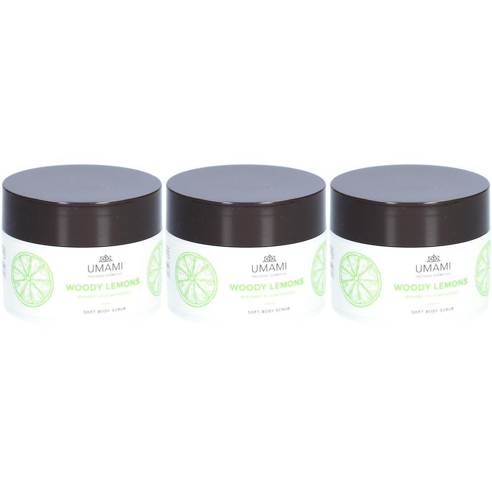 Umami Woody Lemons Soft Body Scrub Bergamot & Ceder 3x250 ml - Farmaline