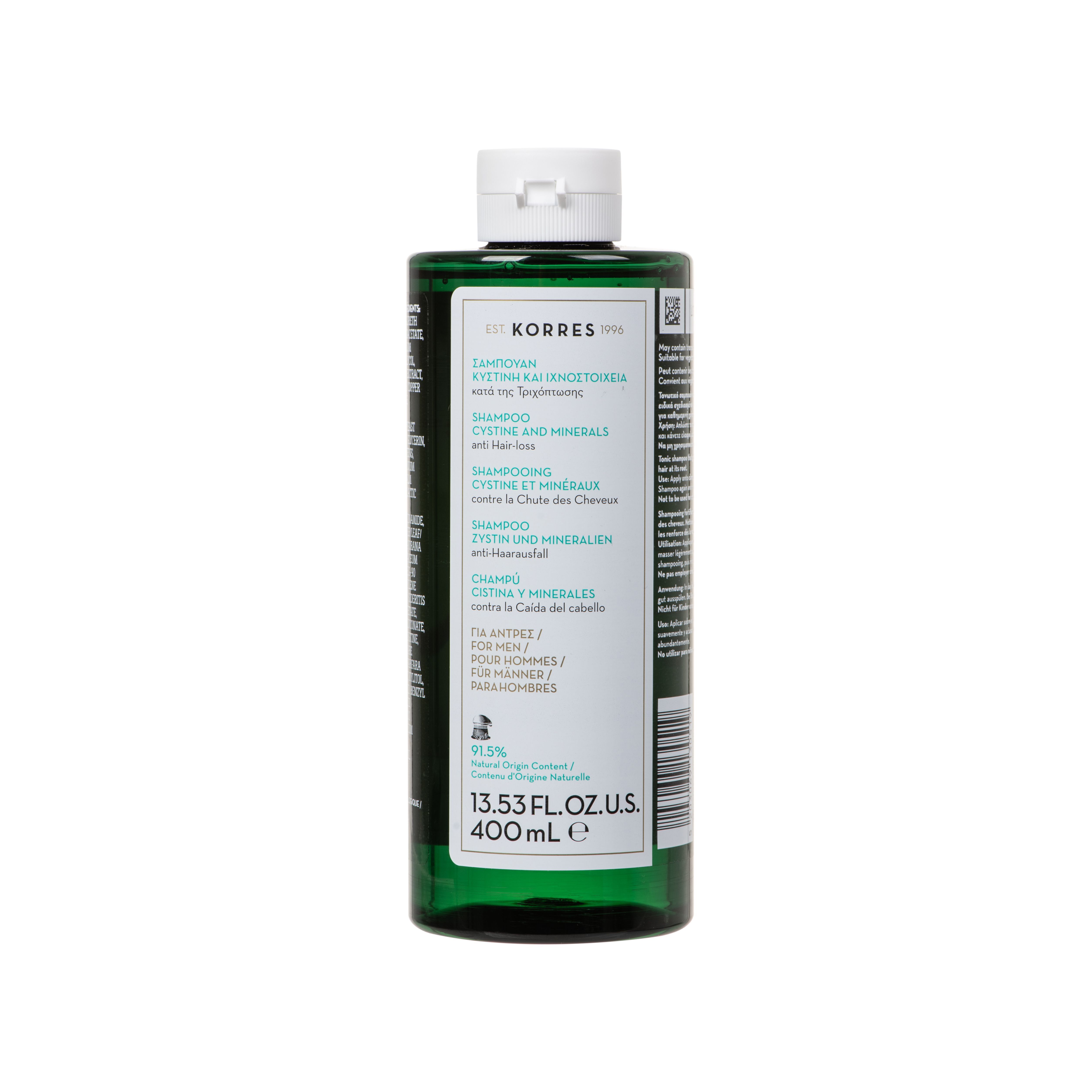 Korres Shampooing Cystine & Minéraux Anti-Chute pour Hommes 2x400 ml ...