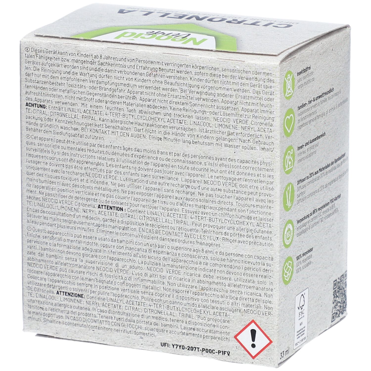 Neocid® VERDE Citronella Diffuser met essentiële oliën 33 ml - Farmaline