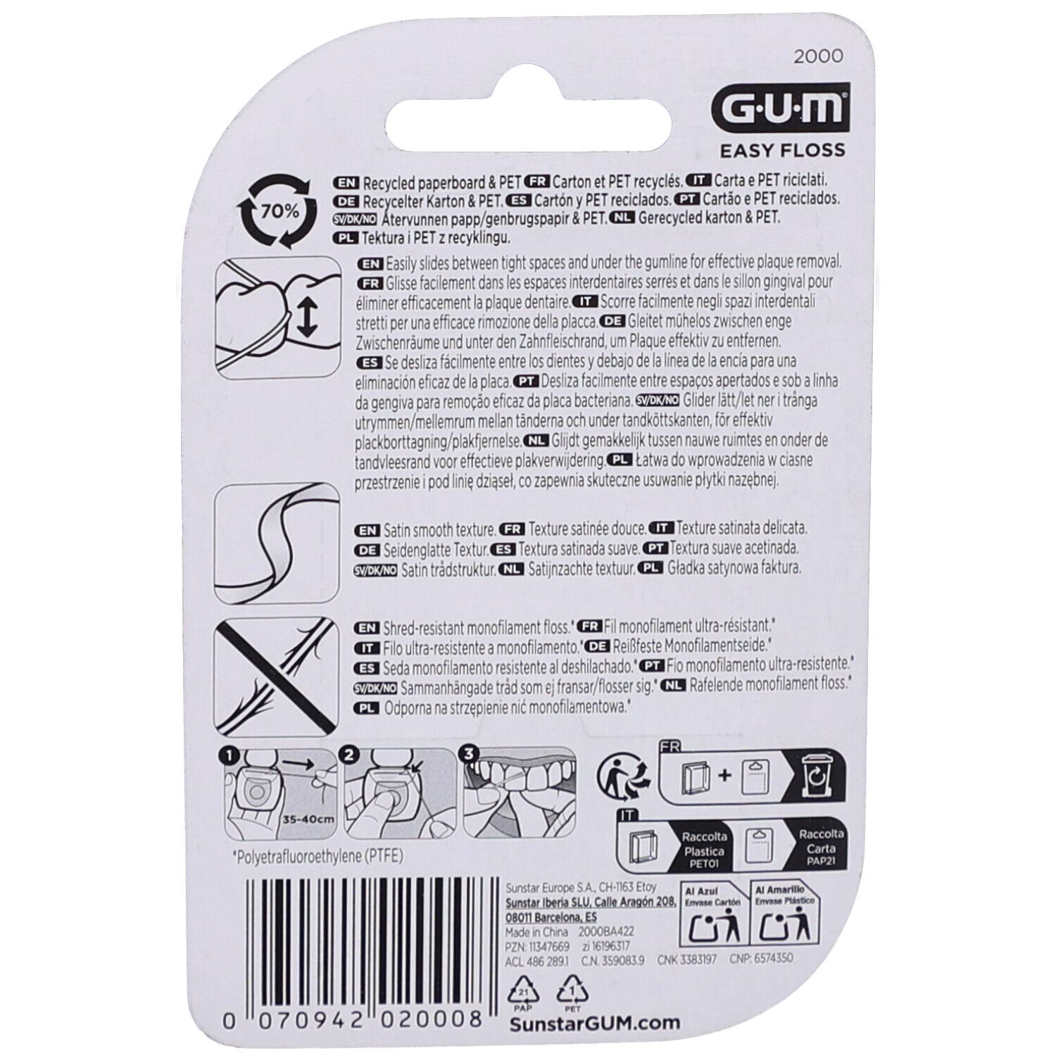 Gum Easy Floss, Fil Dentaire En Téflon, Fin Et Ultrarésistant, Unité 30 ...