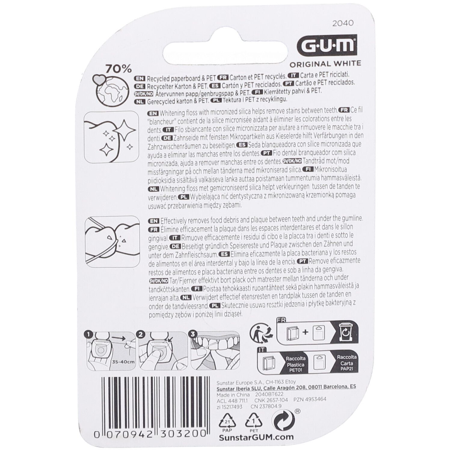 Gum Original White Fil Dentaire, Fil Dentaire Ciré Et Fluoré, Unité 30 ...