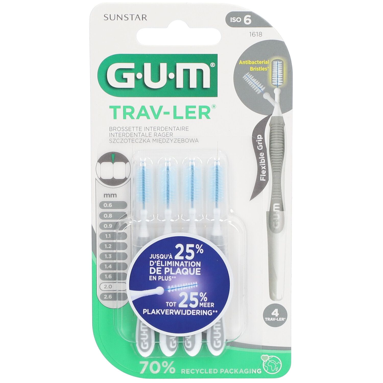 Gum® Proxabrush Trav-ler Brossette Interdentaire 2 Mm 4 St - Farmaline