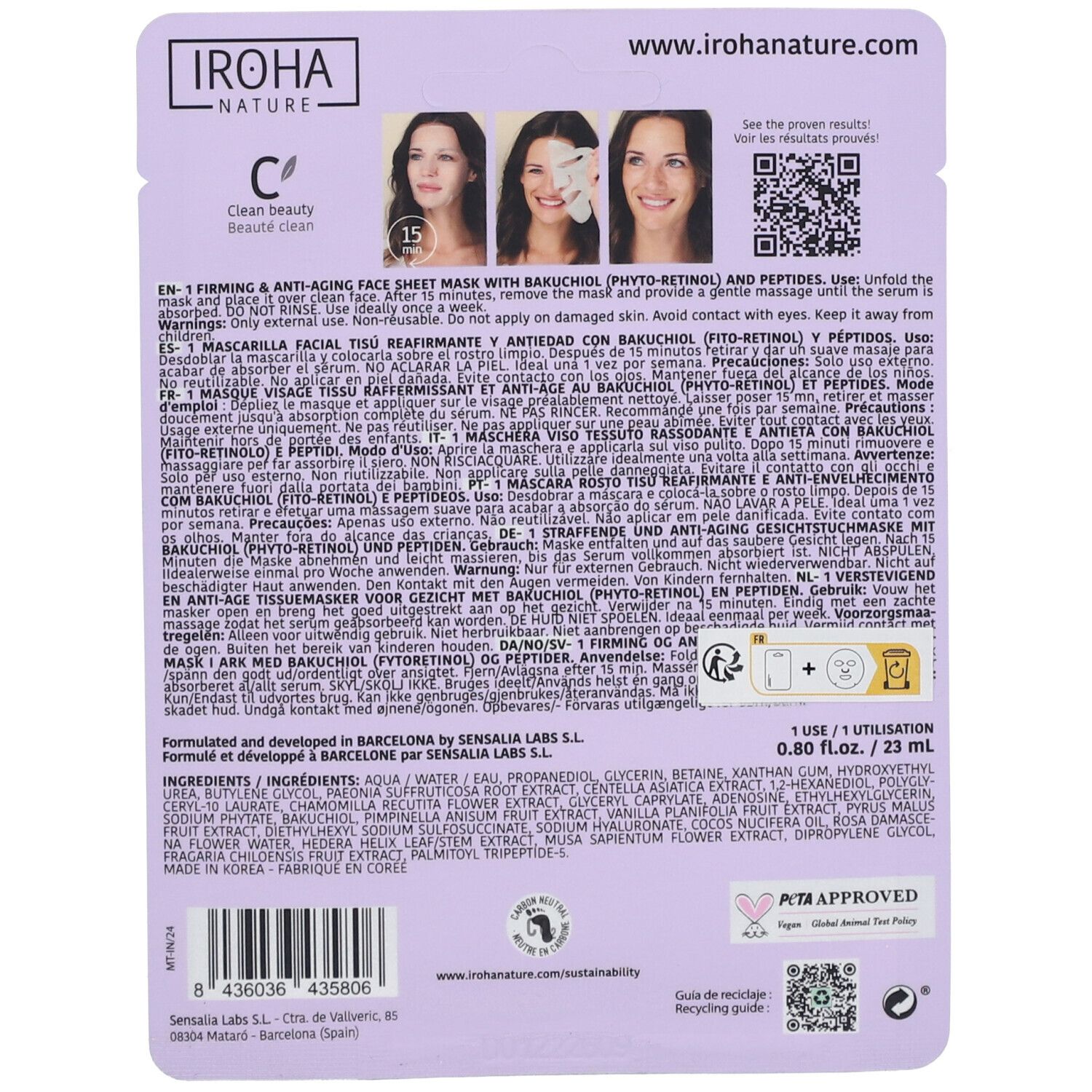 Iroha Nature Firming Bakuchiol Face Sheet Mask 23 ml - Farmaline