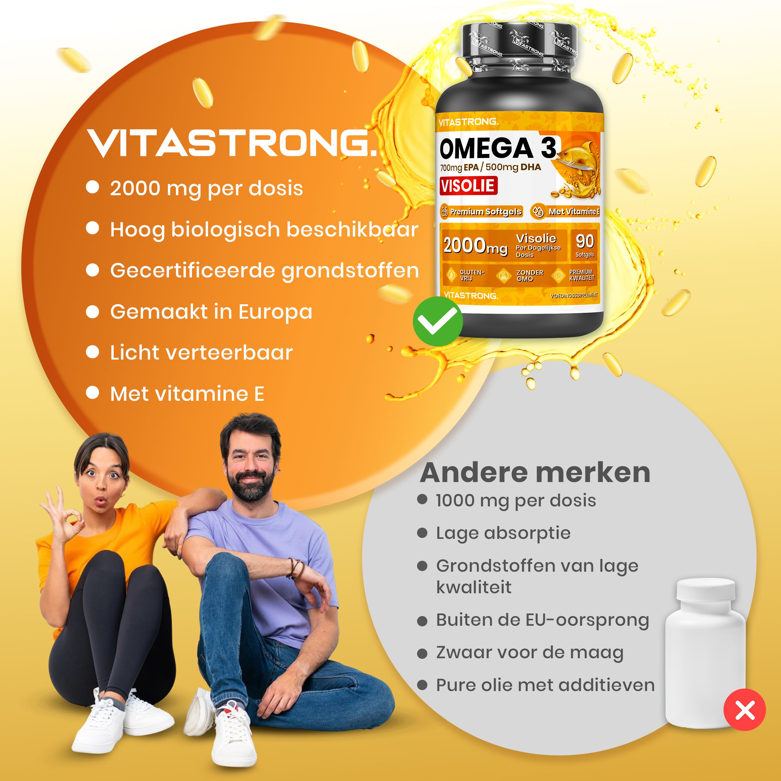 Vitastrong Omega-3 & Multivitamine, energie, immuniteit en EPA + DHA ...