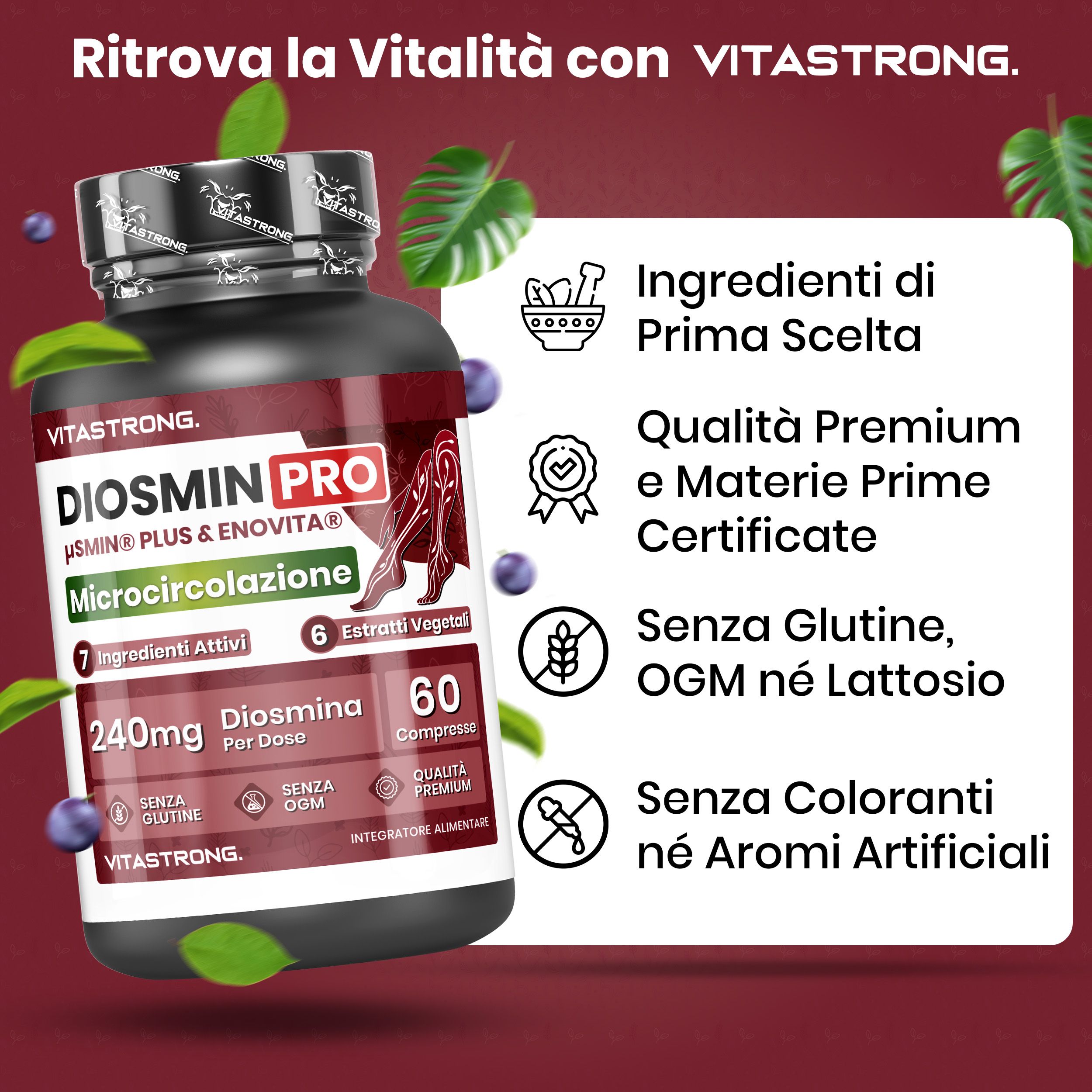 Vitastrong Diosmina PRO - 60 tabletten, ondersteuning van de ...